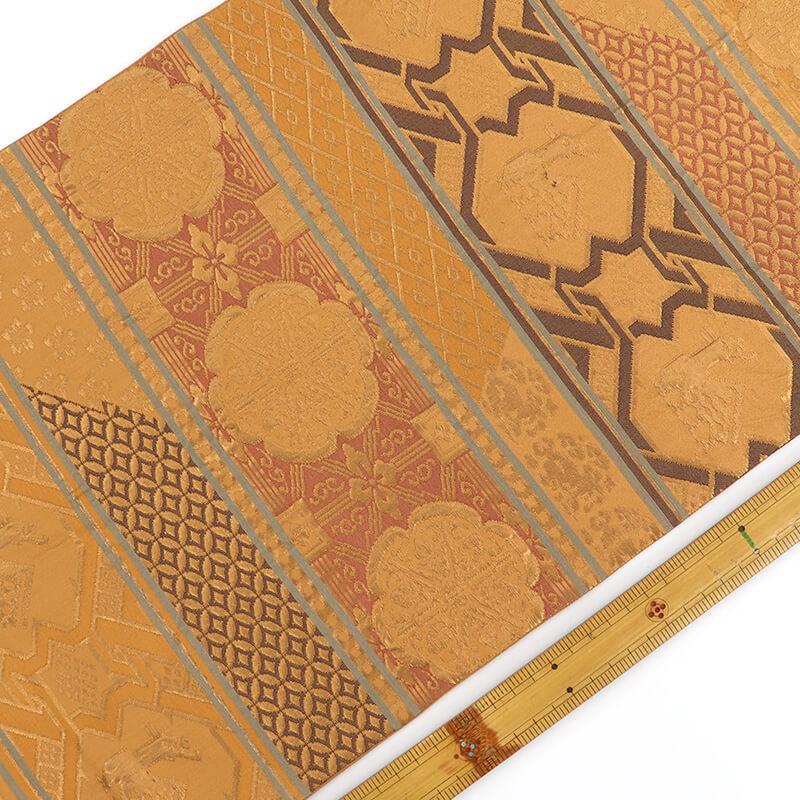 中古 袋帯 ふくろ帯 リサイクル レディース 正絹 金茶 有栖川文様 名物裂 長さ短め 長さ406cm 幅30.5cm 仕立て上がり帯 リサイクル帯 即日発送 : リサイクル着物 忠右衛門 ...