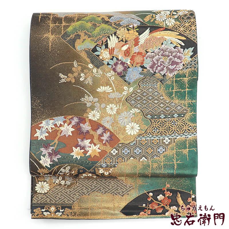 中古 袋帯 ふくろ帯 リサイクル レディース 正絹 金 緑 箔ぼかし 地紙 古典文様 長さ438cm 幅31cm 仕立て上がり帯 リサイクル帯 送料無料 即日発送 : リサイクル着物 忠右衛門 ...