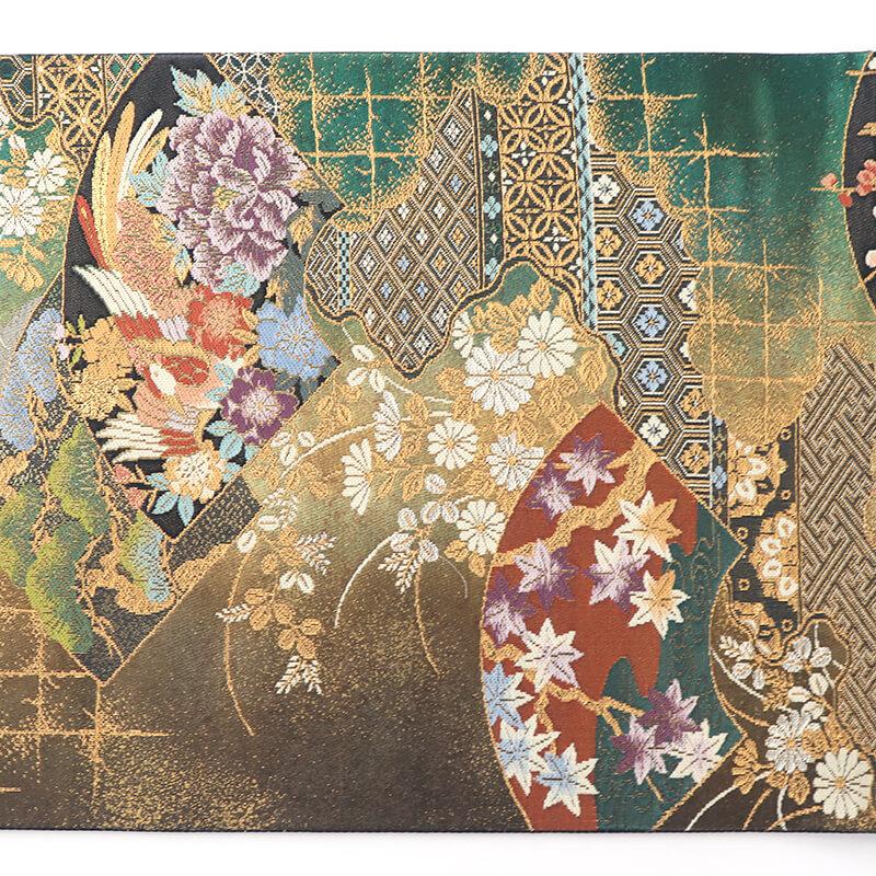 中古 袋帯 ふくろ帯 リサイクル レディース 正絹 金 緑 箔ぼかし 地紙 古典文様 長さ438cm 幅31cm 仕立て上がり帯 リサイクル帯 送料無料 即日発送 : リサイクル着物 忠右衛門 ...