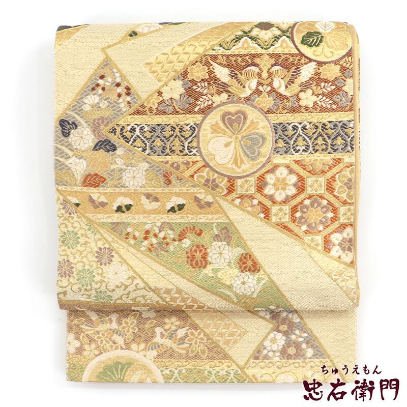 中古 袋帯 ふくろ帯 リサイクル レディース 正絹 金ベージュ 裂取正倉院文 長さ422cm 幅30.5cm リサイクル帯 送料無料 即日発送 : リサイクル着物 忠右衛門 - 通販 ...