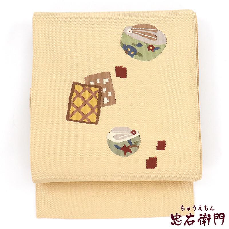 中古 名古屋帯 なごや帯 リサイクル レディース 正絹 すくい 八寸名古屋帯 ベージュ こっぽり うさぎ 長さ364cm 幅30cm リサイクル帯 送料無料 : 5240-06013 ...