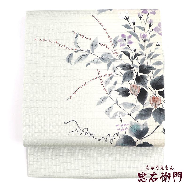 中古 夏名古屋帯 夏帯 名古屋帯 なごや帯 リサイクル レディース 正絹 薄水色 ほおずき 桔梗 草花 長さ372cm 幅31cm リサイクル帯 即日発送 : リサイクル着物 忠右衛門 ...