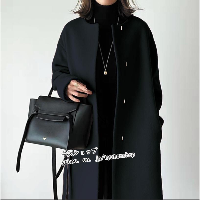チェスターコート秋冬アウター レディース 秋 40代50代 ロング丈チェスターコートアウターノーカラーコート シンプル 着痩せ 通勤 エレガント新作 チェスターコート秋冬アウター レディース 秋 40代50代 ロング丈