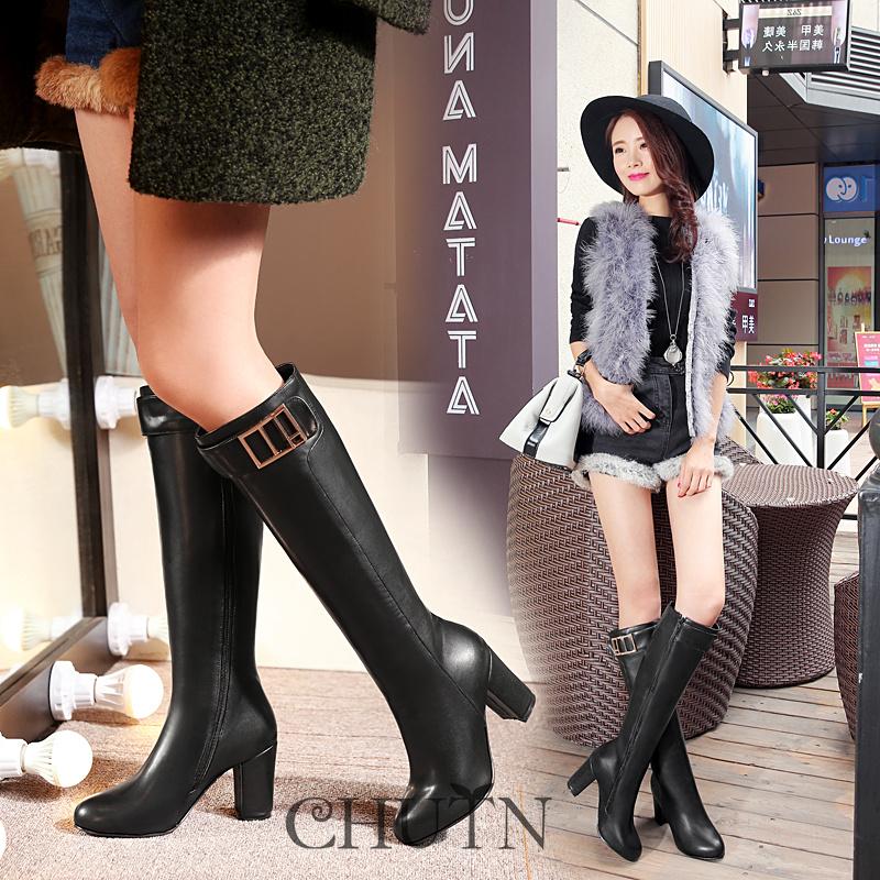 ロングブーツ レディース 長靴 履きやすい 太めヒール カジュアル サイドジップ 大きいサイズ 脚長効果 おしゃれ 防寒 歩きやすい ...