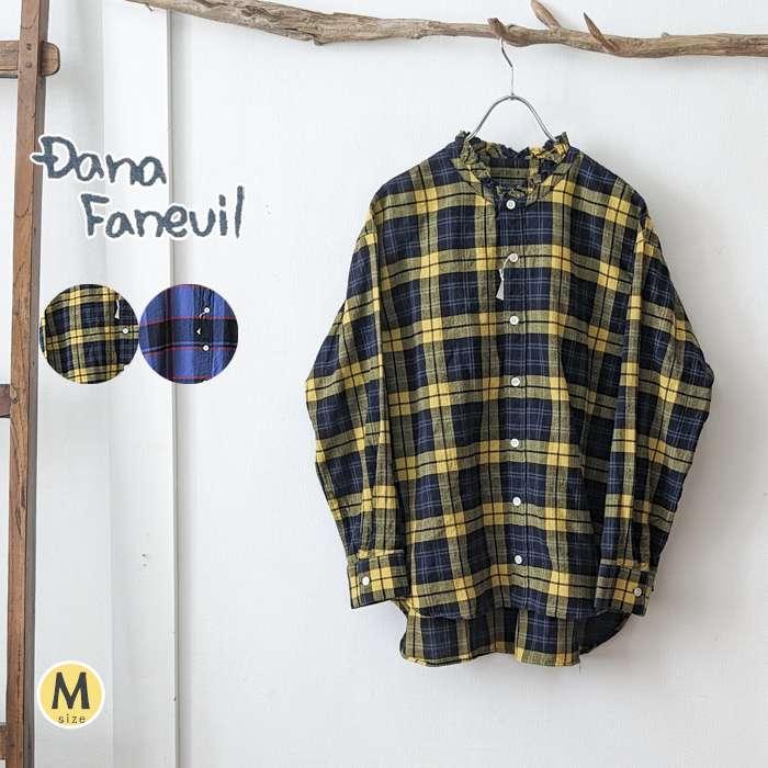 DANAFANEUIL ダナファヌル 襟フリルチェック柄起毛コットンシャツブラウス レディース 秋冬 長袖 羽織り 前開き ブラウス ゆったり ナチュラル 秋 冬 : df-d6323402 ...