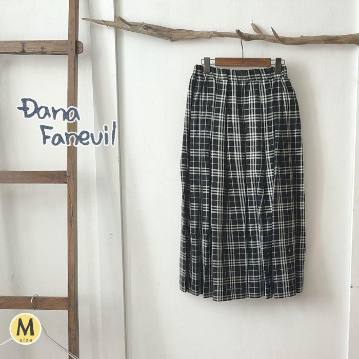 DANA FANEUIL DANAFANEUIL ダナファヌル チェック柄リネンロングスカート レディース 夏 リネン 麻 ウエストゴム 黒 フレア ナチュラル 春 : urala うらら ...