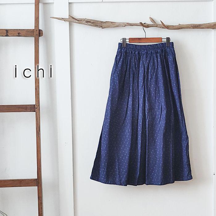 ICHI イチ 裏地付きドット柄フレアロングスカート スカート レディース 秋 冬 裏地 フレア ネイビー コーヒー柄 ウエストゴム ゆったり ナチュラル : urala うらら - 通販 ...