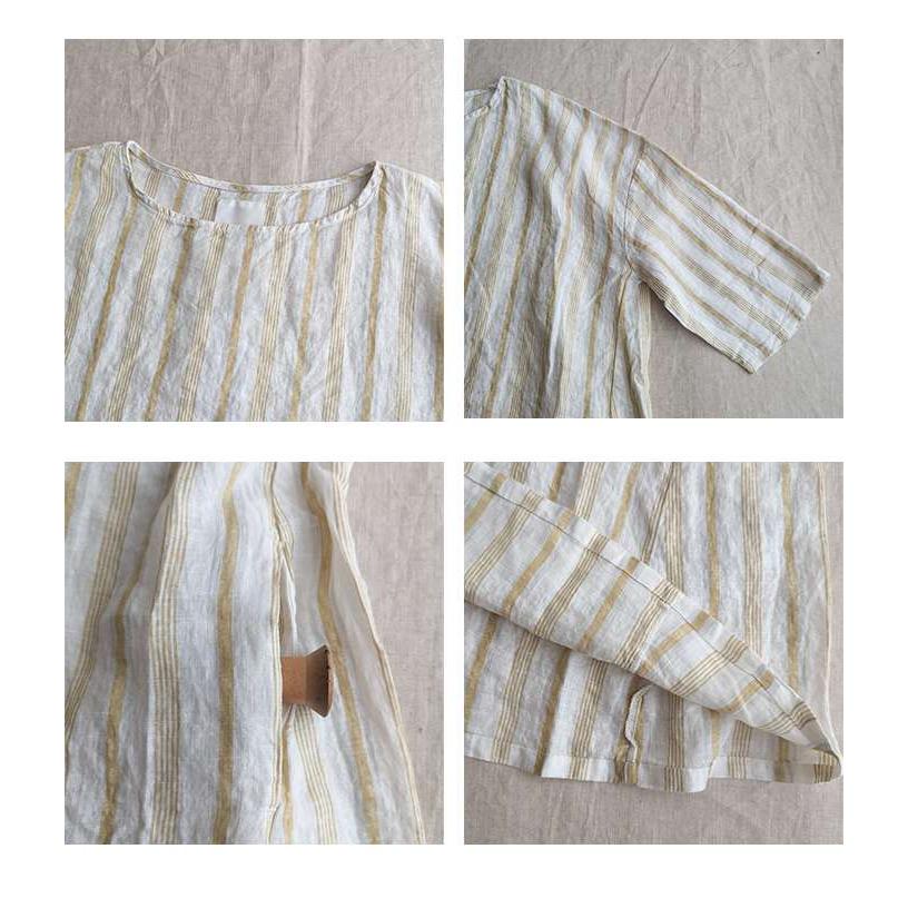 SO セール20％ so エスオー リネンワイドチュニックプルオーバー ボートネック 7分袖 麻100 ストライプ チェック : urala うらら - 通販 - Yahoo!ショッピング