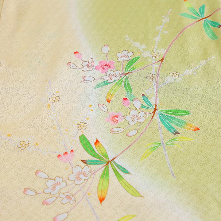 レンタル フルセット 高級正絹 訪問着 HO-MA598 薄い黄色 桜 レンタル フルセット 高級正絹 訪問着 HO-MA598 薄い黄色 桜