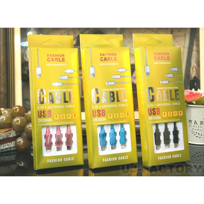 即納 3in1（3イン1）USB 充電ケーブル/1.2m iphone(ライトニング)×1＋android系マイクロUSB(タイプB)×2、iQOS対応 : 株式会社 UJ-FACTORY ...