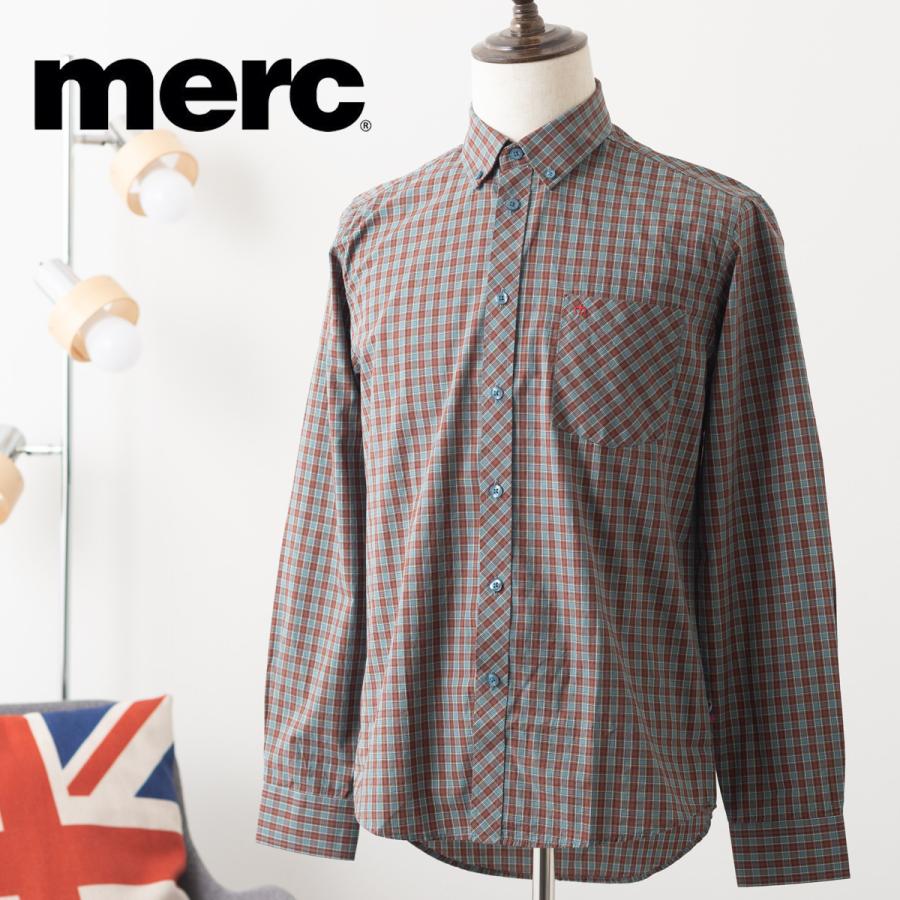 merc メルクロンドン Merc London 長袖シャツ チェック柄 ボタンダウン グリーン コットン メンズ モッズファッション ...