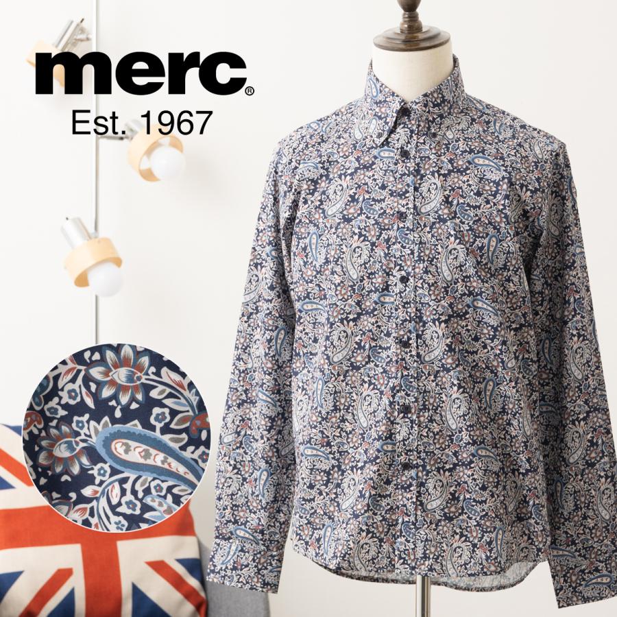 merc（メルク） メルクロンドン ペイズリープリント 長袖シャツ Merc London ボタンダウン ネイビー フラワー フローラル ...