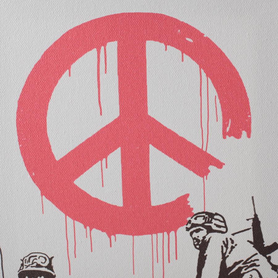 BANKSY CANVAS ART SMALL キャンバス アートファブリックパネル スモール "Peace Sign Army Red ...