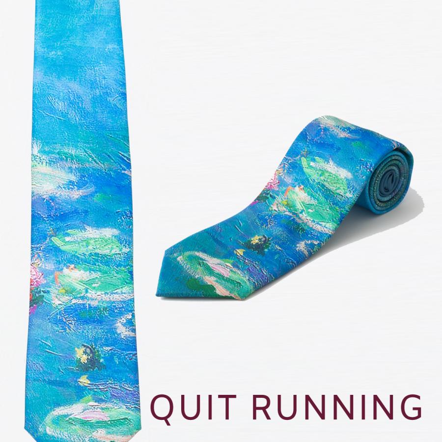 Quit Running 総柄とろみネクタイ 絵画 モネ 睡蓮 デザイン アート 洗えるイージーケア 太め CHILLWORK ウォッシャブル 洗濯OK レギュラータイ チルワーク メンズ ...