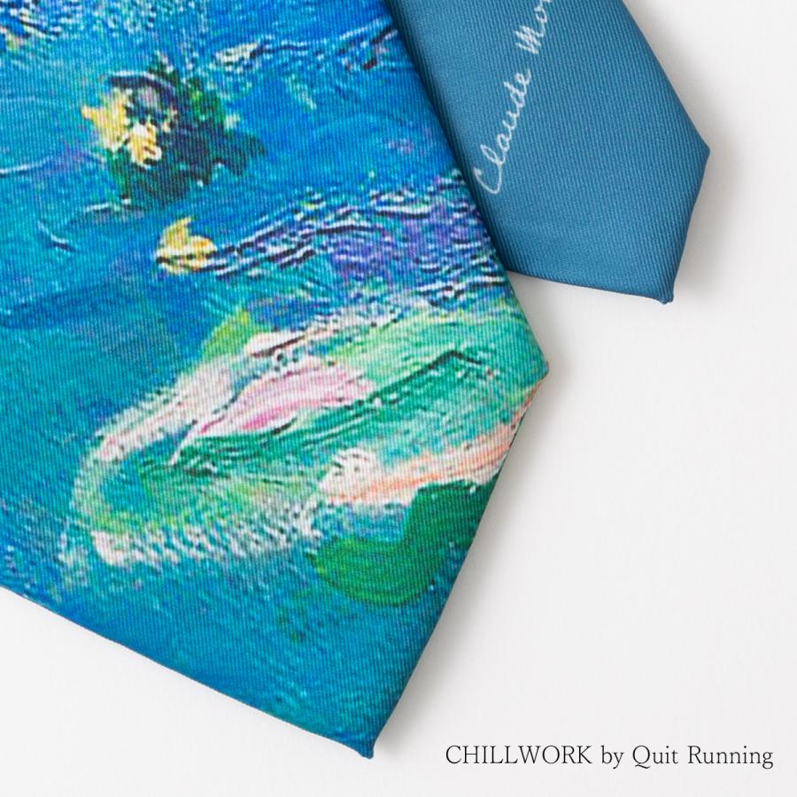 Quit Running 総柄とろみネクタイ 絵画 モネ 睡蓮 デザイン アート 洗えるイージーケア 太め CHILLWORK ウォッシャブル 洗濯OK レギュラータイ チルワーク メンズ ...