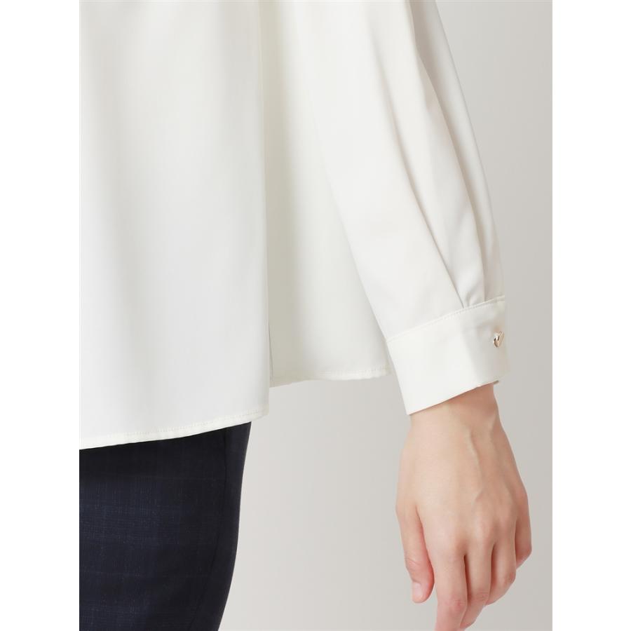 SUIT SQUARE 【SALE価格】【スーツスクエア】レディース トップス ラウンドネック ブラウス ウォッシャブル NIR UVカット パウダーツイル ランダムタック 無地 オフホワイト ...