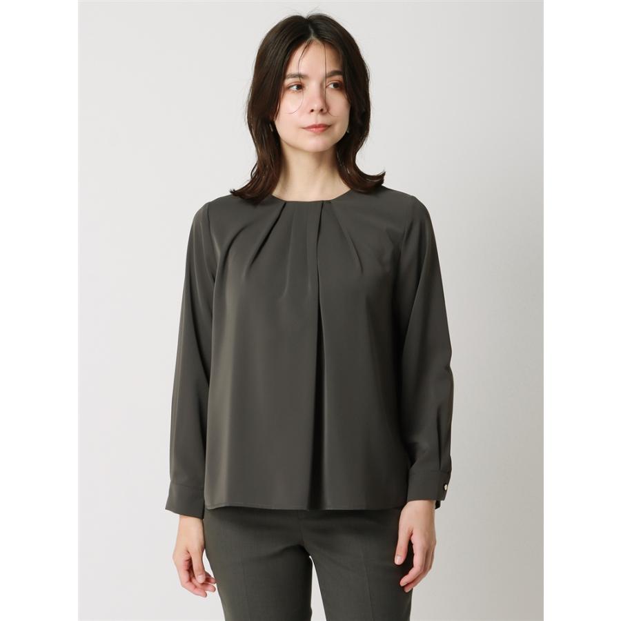 SUIT SQUARE（スーツスクエア） 【スーツスクエア】レディース ラウンドネックブラウス ウォッシャブル NIR＋UVカット パウダーツイル ランダムタック 無地 グレー系 : スーツ ...