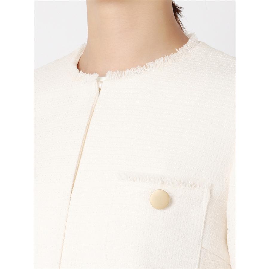 SUIT SQUARE 【スーツスクエア】レディース ジャケット ノーカラー セットアップ パンツ スカート ジレ ハンドウォッシュ 洗える ツイード 織柄 クリーム : スーツスクエア ...