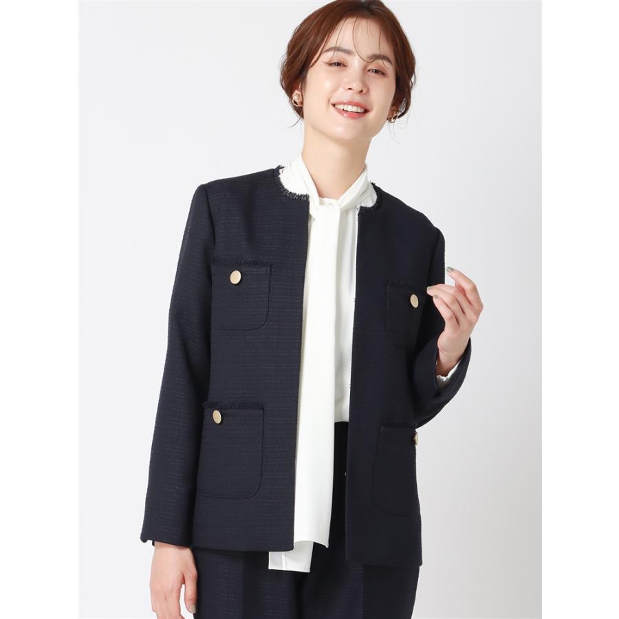 【スーツスクエア】レディース ジャケット ノーカラー セットアップ パンツ スカート ジレ ハンドウォッシュ 洗える ツイード 織柄 ネイビー : bt4907j1-mk : スーツスクエア ...