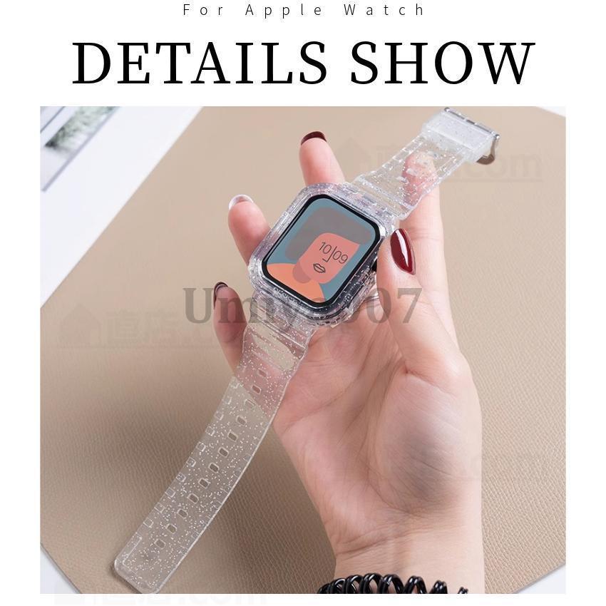 Apple Watch ソフトバンド 一体型 ベルト 透明 クリア アップルウォッチ 49mm 42 44 45mm 38 40 41mm シリコン スポーツバンド 簡単着脱 軽い : 宇美屋 ...