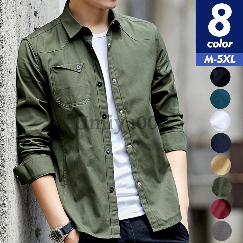 シャツ メンズ 長袖 カジュアルシャツ ビジネス 長袖シャツ オックスフォード ワークシャツ 無地 コットン : 宇美屋 - 通販 - Yahoo!ショッピング