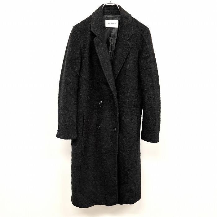 MOUSSY マウジー 長毛 ステンカラーコート アウター ボタン留め 裏地付き 無地 長袖 ウール×ポリ 1 ブラック(ブラウンMIX) 黒 レディース : Undo Rowa ヤフー店 ...