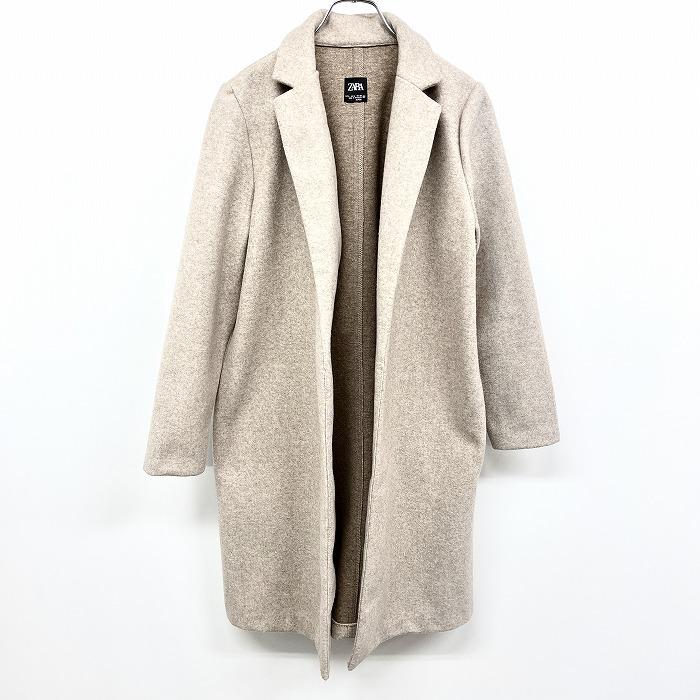 ZARA ザラ チェスターガウンコート 長袖 裏地無し ボタン無し 無地 ウエスト両サイドにポケット ポリ100% L 杢ブラウンベージュ レディース : Undo Rowa ヤフー店 ...
