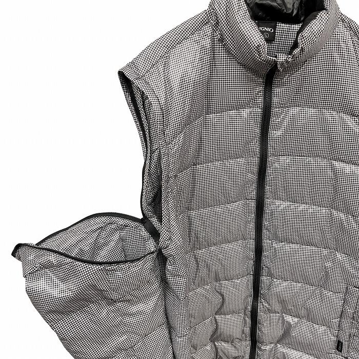 IGNIO 少し薄手 ダウンジャケット 袖脱着可 ダウンベスト 千鳥格子 ハイネック 長袖 ポリ100%(ダウン80%＋フェザー20%) L 黒×白 メンズ : Undo Rowa ヤフー店 ...