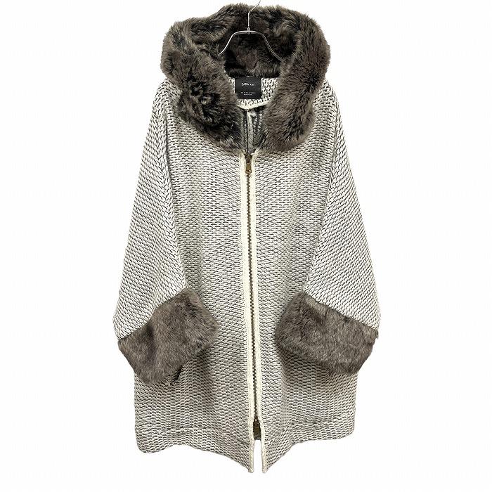 ZARA ザラ ニットジャケット パーカー ダブルジップ 7分袖 アクリル×ウール M オフホワイト 白系×グレー×茶×黒 レディース : Undo Rowa ヤフー店 - 通販 ...