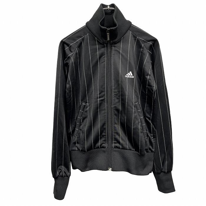 adidas アディダス ジャージジャケット 内側がフリース系の微起毛 ピンストライプ ラグラン 長袖 ポリ100% M ブラック 黒×白 レディース : Undo Rowa ヤフー店 ...