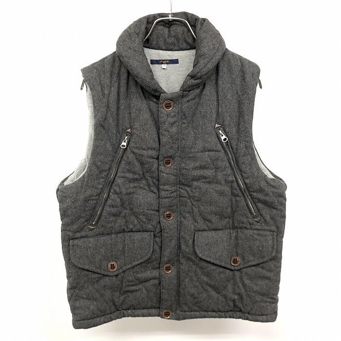 Simplicite SIMPLICITE PLUS - 38 メンズ 中綿 ベスト ノースリーブジャケット パラシュートボタン×ダブルジップ ウール×レーヨン メランジ グレー : Undo ...