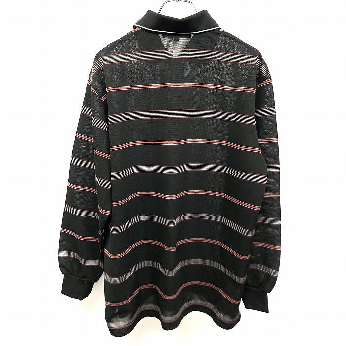 PGA TOUR - L メンズ ゴルフ 透け感 ポロシャツ ボーダー 鹿の子 ロゴ刺繍 ポケット無し 長袖 ポリ100% ブラック×レッド×ホワイト 黒 :CL04597:Undo Rowa ...