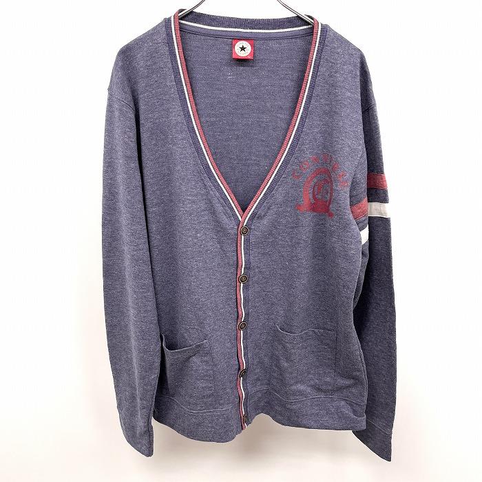 CONVERSE コンバース 若干薄手 スウェット カーディガン カットソー 裏毛 長袖 ポリ×綿 L ヘザーネイビー×ホワイト×レッド 杢紺 メンズ : Undo Rowa ヤフー店 ...