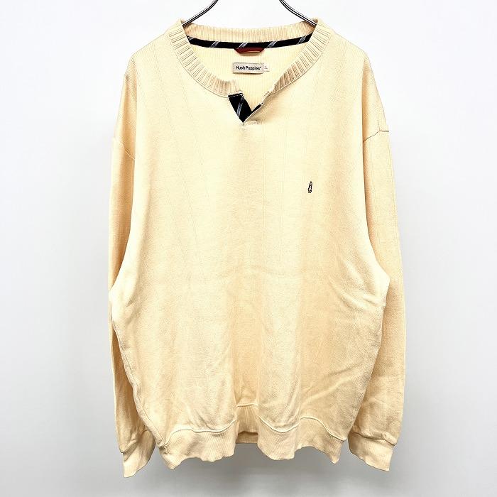 ハッシュパピー（Hush Puppies） リブカットソー 長袖 キーネック 犬の刺繍 綿×テンセル 2XL XXL 3L ペールオレンジ ...