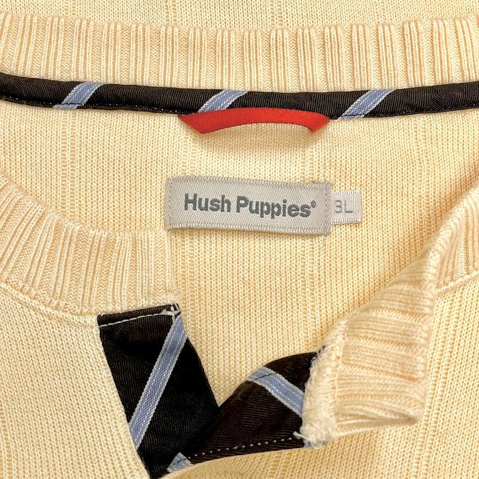 ハッシュパピー（Hush Puppies） リブカットソー 長袖 キーネック 犬の刺繍 綿×テンセル 2XL XXL 3L ペールオレンジ ...
