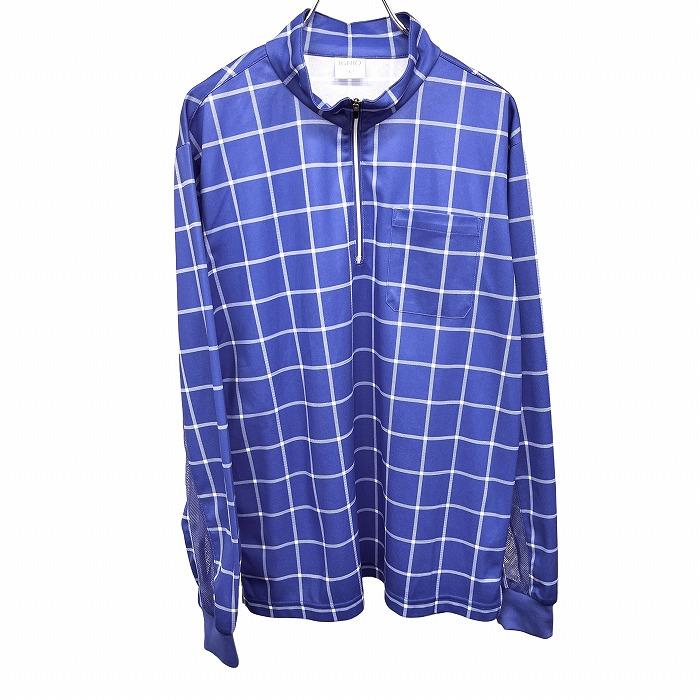 イグニオ IGNIO ゴルフ シャツ 長袖 チェック ハーフジップ 袖が一部メッシュ生地 ハイネック ポケット ポリ100% L ブルー 青×白 メンズ : cl05208 : Undo ...