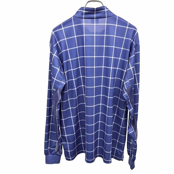 イグニオ IGNIO ゴルフ シャツ 長袖 チェック ハーフジップ 袖が一部メッシュ生地 ハイネック ポケット ポリ100% L ブルー 青×白 メンズ : cl05208 : Undo ...