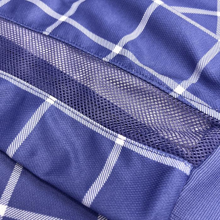 イグニオ IGNIO ゴルフ シャツ 長袖 チェック ハーフジップ 袖が一部メッシュ生地 ハイネック ポケット ポリ100% L ブルー 青×白 メンズ : cl05208 : Undo ...