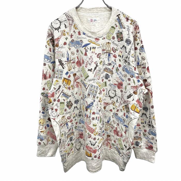チュニック 【新品】TUNIC カットソー イラスト パリジェンヌ 長袖 綿100% 杢オフホワイト (グレーMIX) 白系×マルチカラー レディース : Undo Rowa ヤフー店 ...