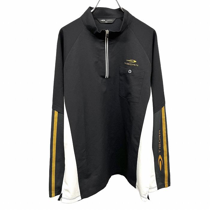 TIGORA ティゴラ スポーツ シャツ スタンドカラー ハーフジップ ラグラン 長袖 ロゴ ポリ100% LL XL ブラック 黒×ブラウンゴールド×白 メンズ : Undo Rowa ...
