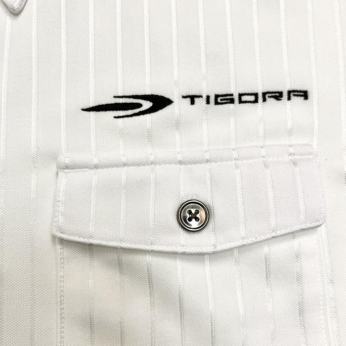 TIGORA ティゴラ ゴルフ ポロシャツ ストライプ ボタンダウン ハーフジップ 長袖 両胸フラップポケット ポリ100% 3L XXL ホワイト 白×紺 メンズ : Undo Rowa ...