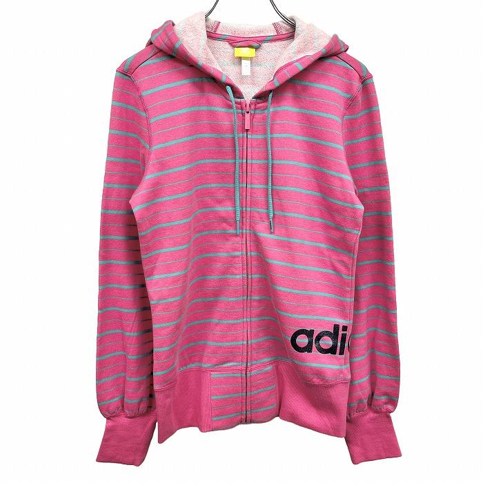 adidas neo NEO LABEL パーカー ジップアップ スウェット 裏起毛 ボーダー 長袖 ラメプリント 綿×ポリ M ピンク ピンク×青緑 レディース : Undo Rowa ...
