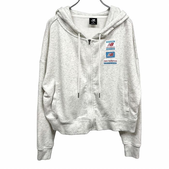 New Balance ニューバランス NB NEW BALANCE ジップアップ パーカー スウェット 着丈が短め 長袖 綿×ポリ M 杢オフホワイト(グレーMIX) レディース ...