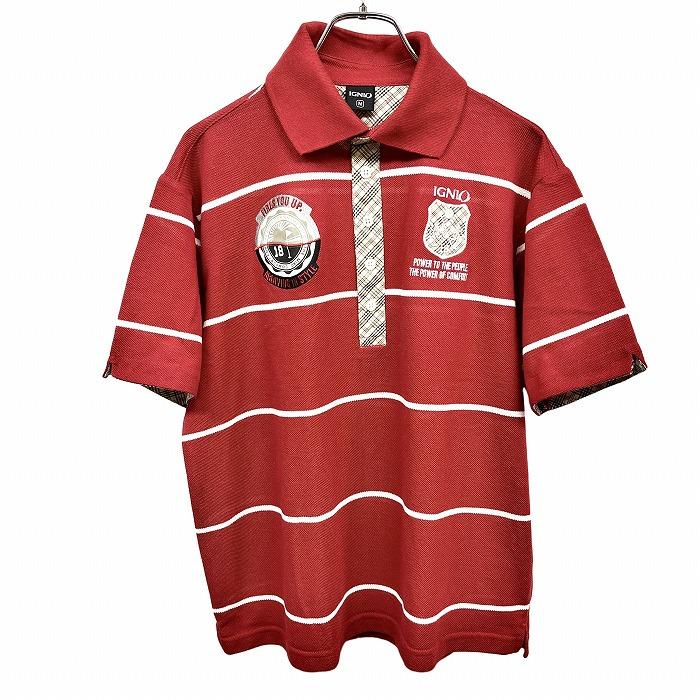 IGNIO イグニオ ゴルフ ポロシャツ 鹿の子 ボーダー×チェック 半袖 英字 ロゴ ポリ×綿 M レッド 赤×ベージュ×シルバー メンズ : Undo Rowa ヤフー店 - 通販 ...