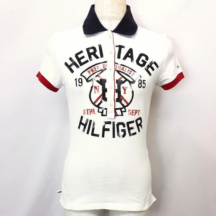 TOMMY HILFIGER（トミー・ヒルフィガー） ポロシャツ カットソー 鹿の子 ストレッチ ロゴプリント 半袖 M ホワイト 白 レディース 女性 : Undo Rowa ヤフー店 ...