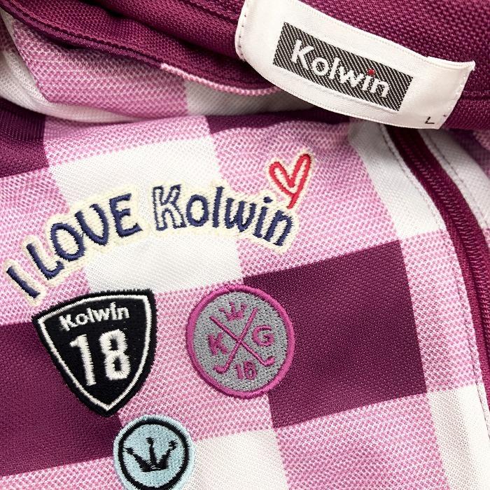 コルウィン Kolwin 若干薄手 ゴルフ ハーフジップ プルオーバー シャツ 少し透け感 チェック 刺繍 半袖 ポリ100% L パープル 紫 レディース :CS03115:Undo ...