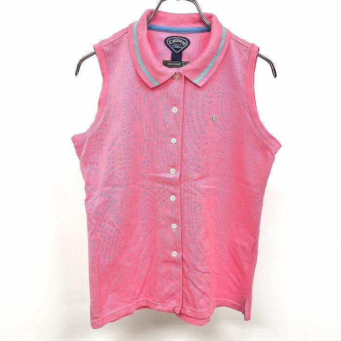 Callaway キャロウェイ ゴルフ GOLF ノースリーブポロ ボタン留め ポロシャツ 鹿の子 ベスト フレンチフロント 綿100% L ピンク レディース : Undo Rowa ヤフー ...