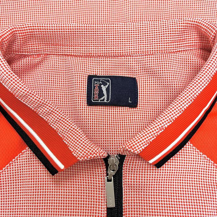 ツアーステージ TOURSTAGE ゴルフ ポロシャツ ハーフジップ 浅襟 ロゴ刺繍 英字 文字 半袖 ショートスリーブ ポリ100% L オレンジ メンズ :CS03508:Undo ...