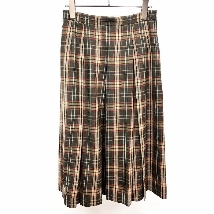 DAKS ダックス イングランド ENGLAND 若干薄手 フレアスカート 裏地付き チェック ロング ニューウール100% 66-92 緑×赤×青 レディース : Undo Rowa ヤフー ...