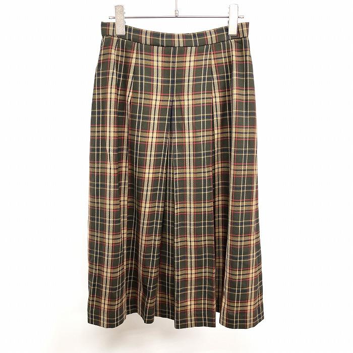 DAKS ダックス イングランド ENGLAND 若干薄手 フレアスカート 裏地付き チェック ロング ニューウール100% 66-92 緑×赤×青 レディース : Undo Rowa ヤフー ...